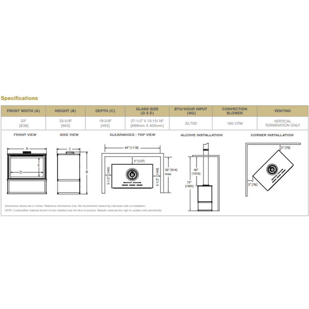 Majestic Ruby 30 Direct Vent Free Standing Gas Fireplace - RUBY30IN – North Country Fire
