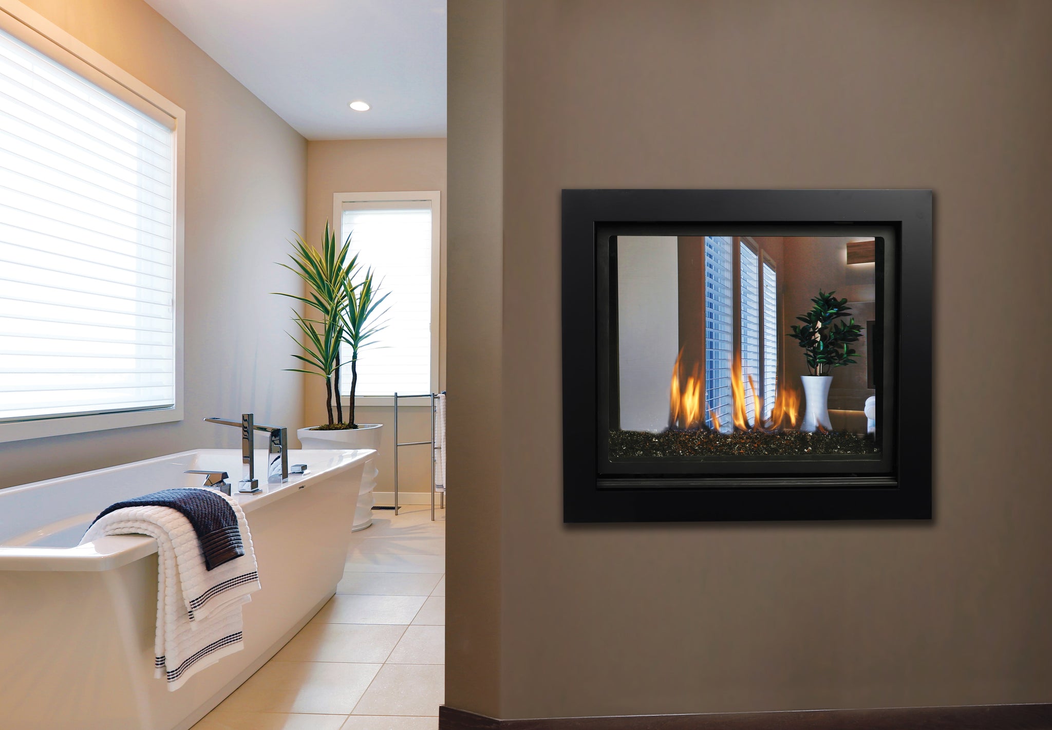 Kingsman Multi-Sided 42 See-Thru Ceramic Clean-Face Direct-Vent Gas Fi ...